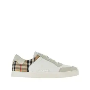 Burberry Leather Sneakers With Check Motif - White