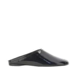 Emporio Armani Patent And Brushed Leather Mules With Silver-finished Metal Ea Detail
