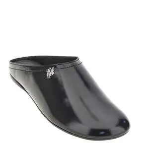 Emporio Armani Patent And Brushed Leather Mules With Silver-finished Metal Ea Detail