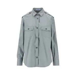 Prada Cotton Poplin Shirt With Utility Details - Grey