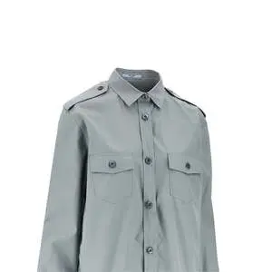 Prada Cotton Poplin Shirt With Utility Details - Grey