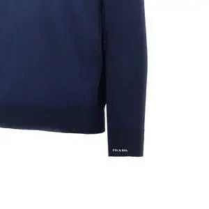 Prada V-neck Fine Cotton Sweater With Contrast Logo Intarsia