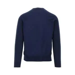 Prada V-neck Fine Cotton Sweater With Contrast Logo Intarsia