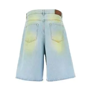 C.9.3 Light Wash Stained-effect Wide Leg Denim Shorts