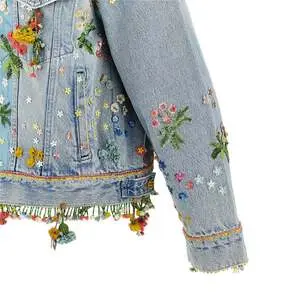 Pero Embroidered Floral Denim Jacket