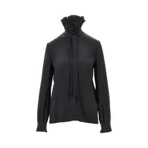 Gucci Silk Ruffled Standing Collar Shirt With Removable Bow