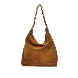 Saint Laurent Amalia Suede Shoulder Bag With Metal Chain - Brown