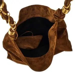 Saint Laurent Amalia Suede Shoulder Bag With Metal Chain - Brown