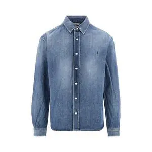 Saint Laurent Cassandre Embroidery Denim Shirt