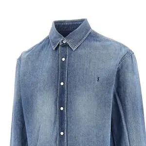 Saint Laurent Cassandre Embroidery Denim Shirt