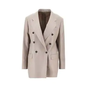 Tagliatore Double-breasted Wool, Silk, And Linen Blend Twill Jacket - Beige
