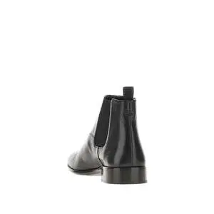 Prada Leather Chelsea Boots With Gold Tone Logo Print
