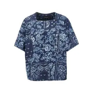 Emporio Armani Bandana Motif Chambray Short Sleeve Blouse