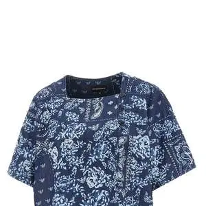 Emporio Armani Bandana Motif Chambray Short Sleeve Blouse