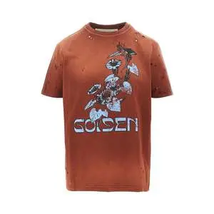 GOLDEN GOOSE Short-sleeved T-shirt With Vintage Effect And Graphic Print