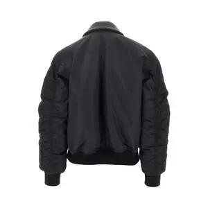 Bottega Veneta Padded Nylon Bomber Jacket With Intrecciato Leather Collar