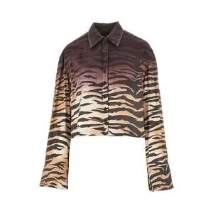Pinko Animalier Print Cropped Viscose Twill Shirt - Multicolor