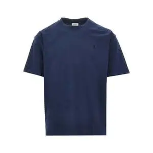 Saint Laurent Caandre Embroidery Piquet T-hirt - Blue