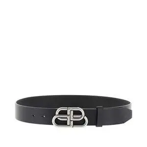 Balenciaga Bb Large Leather Belt - Black