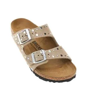 BIRKENSTOCK Arizona Suede Leather Sandals With Silver Rivets - Grey