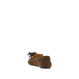 Prada Embroidered Suede Leather Loafers With Tassels - Brown