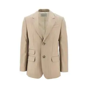 Ami Pinstriped Wool Single-breasted Jacket - Beige