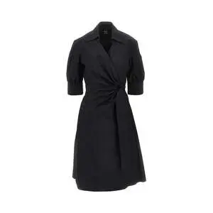 Pinko Stretch Cotton Wrap Midi Dress With Balloon Sleeves - Black