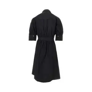Pinko Stretch Cotton Wrap Midi Dress With Balloon Sleeves - Black