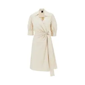 Pinko Stretch Cotton Wrap-over Midi Dress - Beige