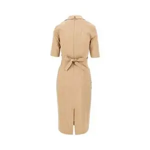 Pinko Wrapped Linen-blend Midi Dress With V-neck And Lapel Collar - Beige