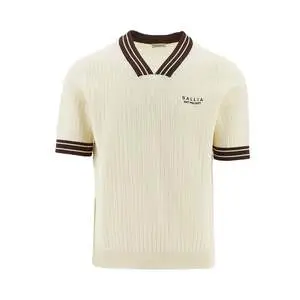 GALLIA KNIT Ribbed Cotton Short-sleeved Sweater - White