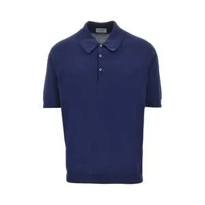 John Smedley Cotton Knit Polo Hirt - Blue