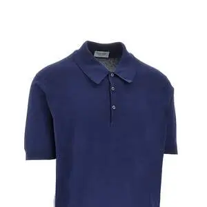 John Smedley Cotton Knit Polo Hirt - Blue