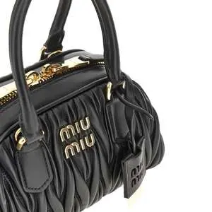 Miu Miu Matelassé Nappa Leather Arcadie Bowling Bag - Black