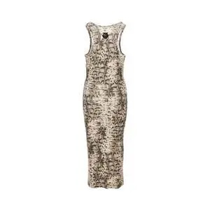 Pinko Sleeveless Ribbed Maxi Dress With Animalier Print