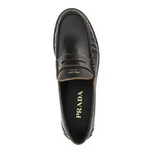 Prada Old-finished Leather Loafers - Brown