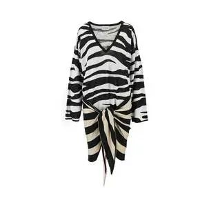Attico Zebra Striped Knitted Mini Dress With Tie Skirt - Multicolor