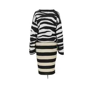 Attico Zebra Striped Knitted Mini Dress With Tie Skirt