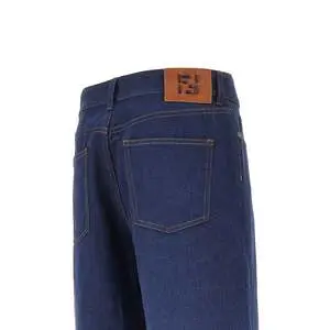 Fendi Wide Leg Jeans With Ff Motif - Blue