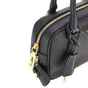 Prada Saffiano Leather Mini Bowling Bag - Black