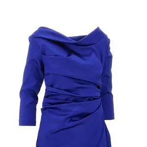 Talbot Runhof Duchesse Satin Boat Neck Dress With Draped Bust