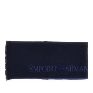 Emporio Armani Jacquard Logo Wool Scarf - Blue