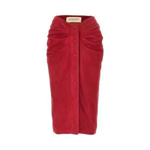 Valentino Garavani Suede Leather Knee-length Skirt With Ruched Waist