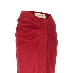Valentino Garavani Suede Leather Knee-length Skirt With Ruched Waist