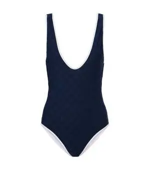 Gucci Jacquard Gg Motif One-piece Swimsuit - Blue