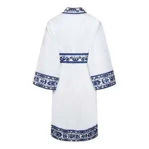 Dolce & Gabbana Cotton Terry Bathrobe With Blue Painted Effect Edging