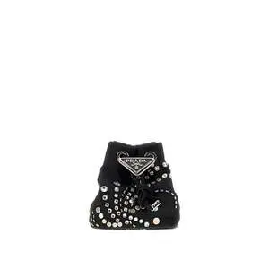 Prada Re-nylon Re-edition 1978 Mini Pouch With Crystal And Stud Embroidery