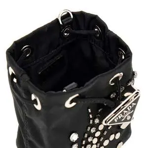 Prada Re-nylon Re-edition 1978 Mini Pouch With Crystal And Stud Embroidery