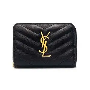Saint Laurent Grain De Poudre Leather Cassandre Wallet - Black