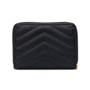 Saint Laurent Grain De Poudre Leather Cassandre Wallet - Black
